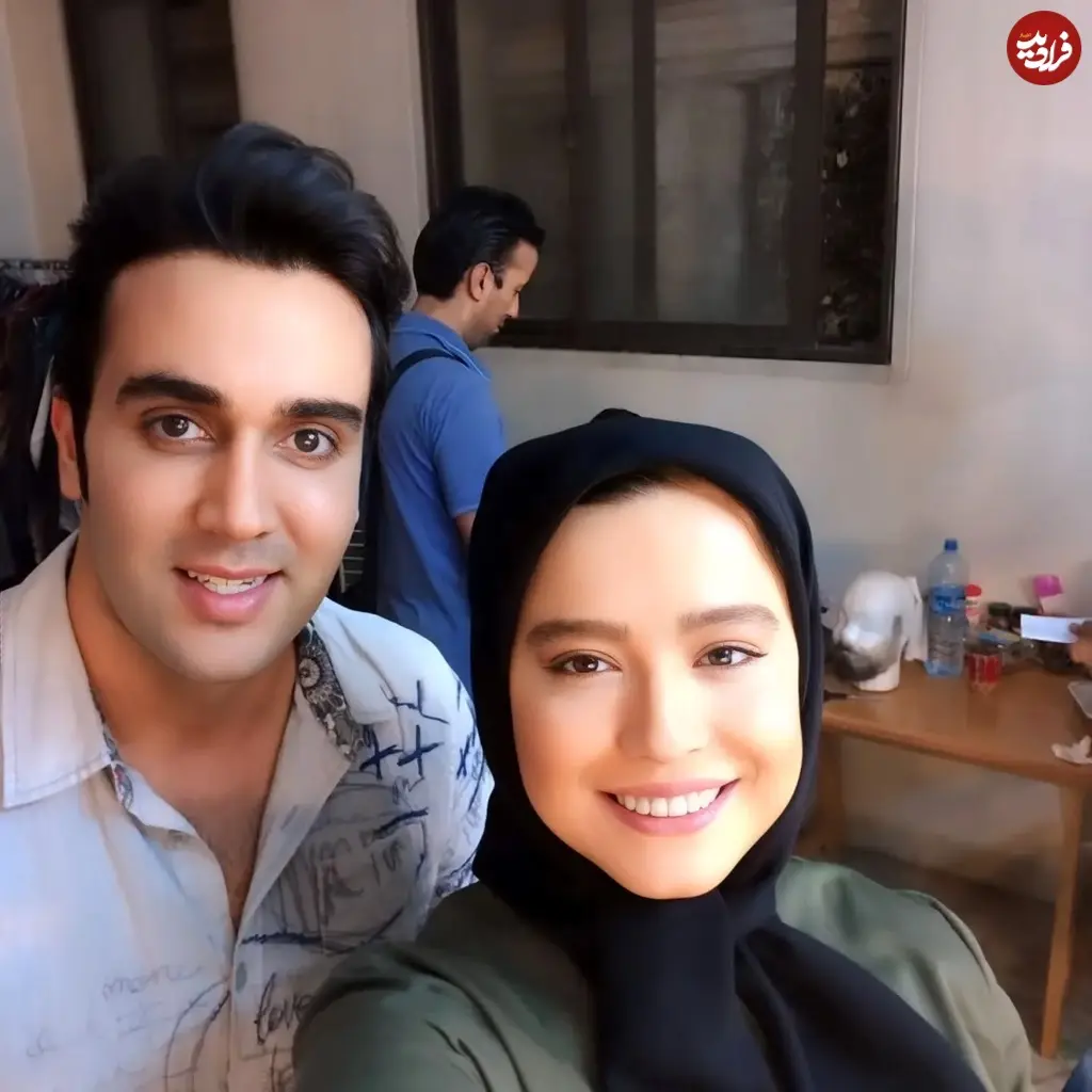 (عکس) ژست صمیمی «آرش و کیمیا» در پشت صحنه سریال کیمیا؛ سال 94