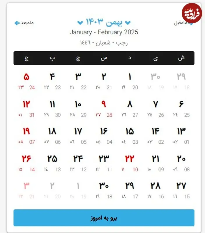تقویم کامل سال 1403؛ تقویم ماه به ماه ۱۴۰۳ به همراه مناسبت ها و تعطیلی ها