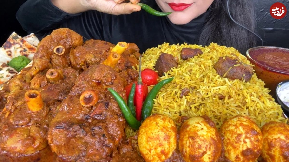 ویدئو غذا خوردن با صدا؛ خوردن 4 کیلوگرم چلو گوشت و تخم مرغ توسط دختر