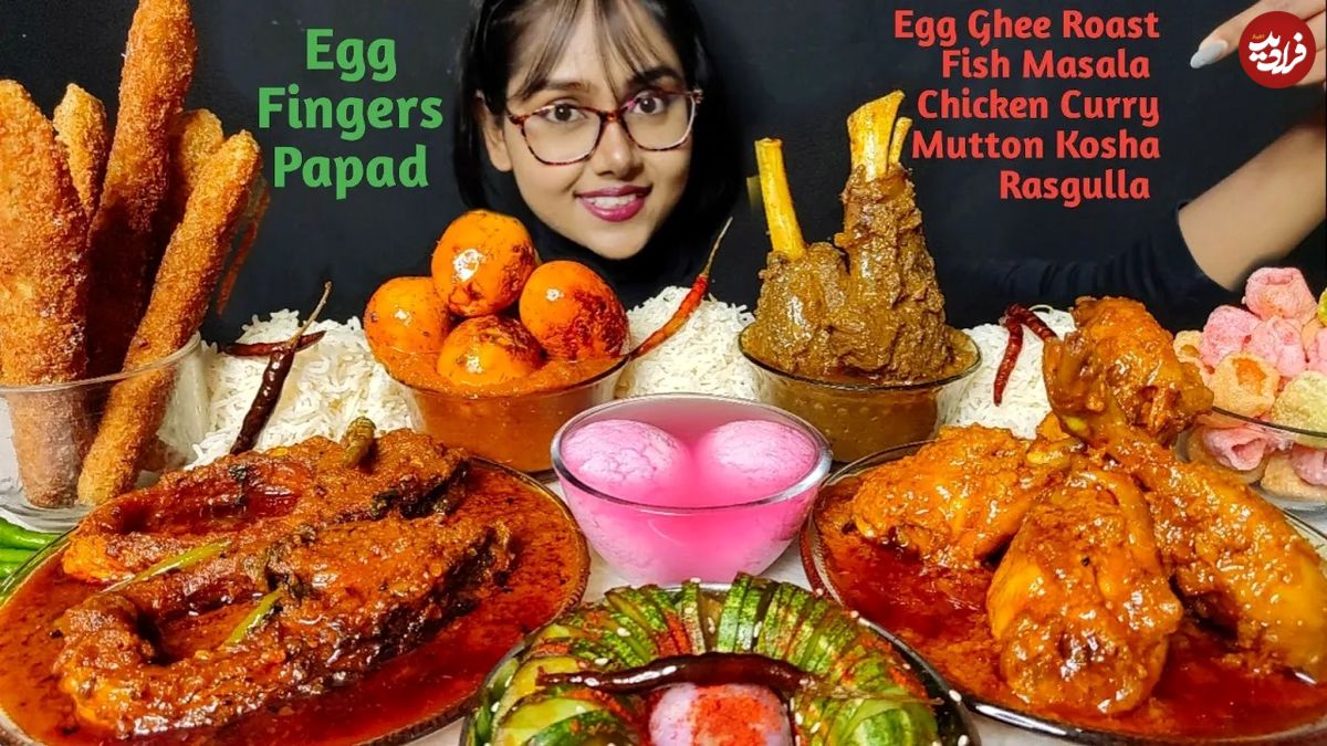 ویدئو خوردن متفاوت 5 کیلوگرم چلو ماهی، گوشت و مرغ به سبک دختر مشهور هندی