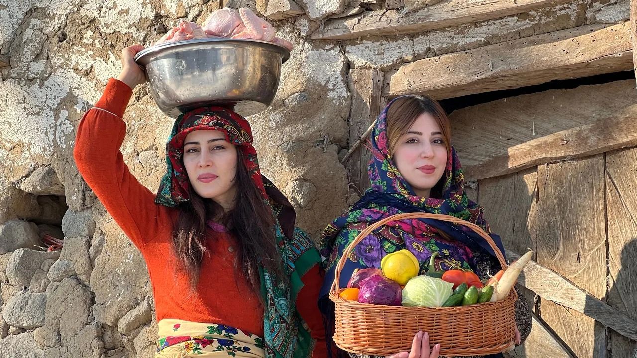 ویدئو غذای روستایی؛ پخت متفاوت ترین کباب وردنه توسط یک خانواده